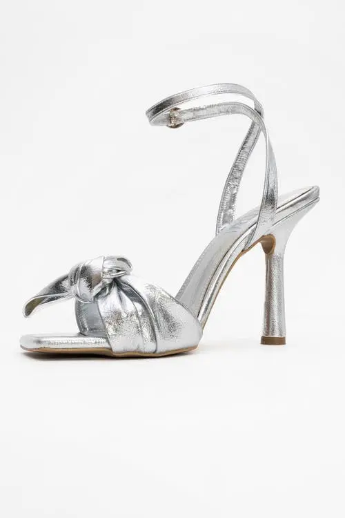PROLOGUE SHOES Pila Ankle Strap Stiletto Sandal - Silver