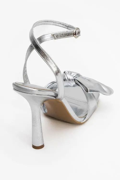 PROLOGUE SHOES Pila Ankle Strap Stiletto Sandal - Silver