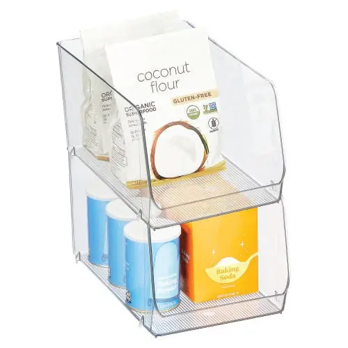 IDESIGN Plastic Stackable Open Front Storage Bin, Easy Access Organizer For Pantry Or Cabinet - Clear