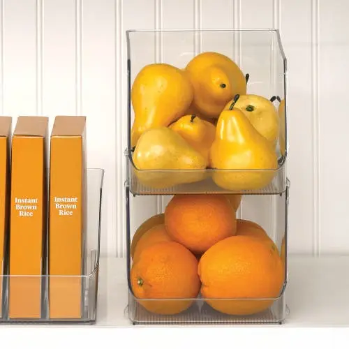 IDESIGN Plastic Stackable Open Front Storage Bin, Easy Access Organizer For Pantry Or Cabinet