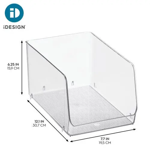 IDESIGN Plastic Stackable Open Front Storage Bin, Easy Access Organizer For Pantry Or Cabinet