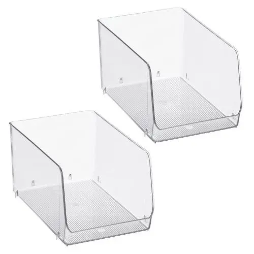 IDESIGN Plastic Stackable Open Front Storage Bin, Easy Access Organizer For Pantry Or Cabinet - Clear
