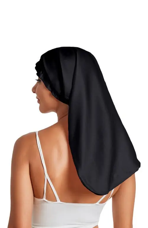 SILKSILKY Elegant Long Pure Silk Bonnet - Black