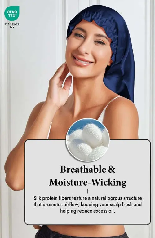 SILKSILKY Long Pure Silk Bonnet - Darkblue