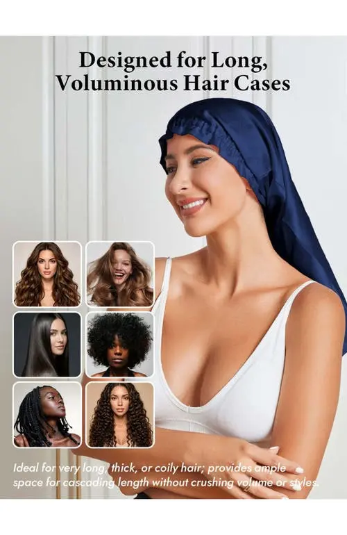 SILKSILKY Long Pure Silk Bonnet - Darkblue