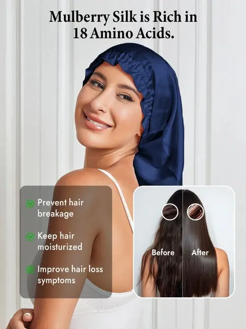 SILKSILKY Long Pure Silk Bonnet - Darkblue