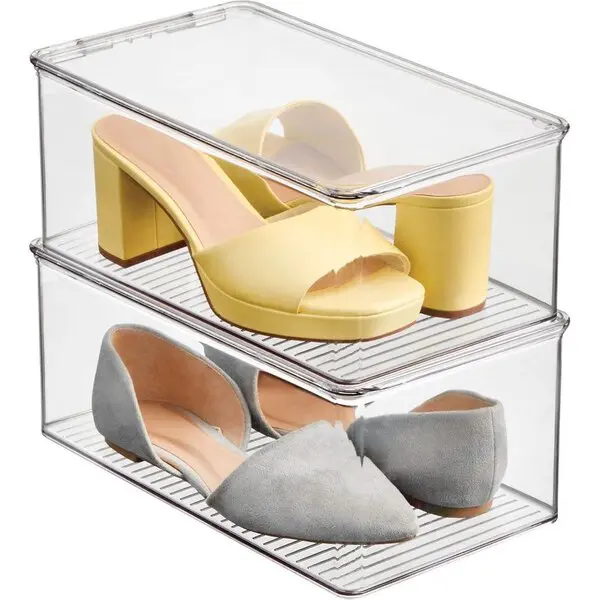 IDESIGN Stackable Shoe Box With Hinged Lid For Wedges, Sandals - Clear