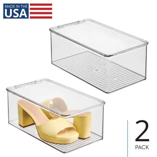 IDESIGN Stackable Shoe Box With Hinged Lid For Wedges, Sandals