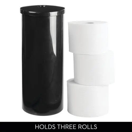 IDESIGN Freestanding Toilet Paper Canister With Lid For 3 Extra Rolls