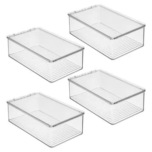IDESIGN Stackable Plastic Shoe Box With Hinged-lid For Sneakers, Sandals, And Flats, Set Of 4 - Clear