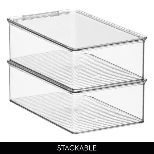 IDESIGN Stackable Plastic Shoe Box With Hinged-lid For Sneakers, Sandals, And Flats, Set Of 4