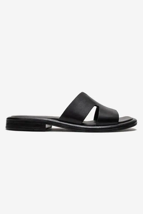 FOREVER & ALWAYS SHOES Brio Leather Slide - Black