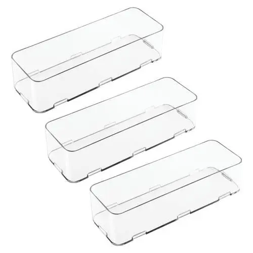 IDESIGN Interlocking Makeup Drawer Organizer, Plastic Bins For Bathroom Vanity, Dresser, Or Desk - Clear