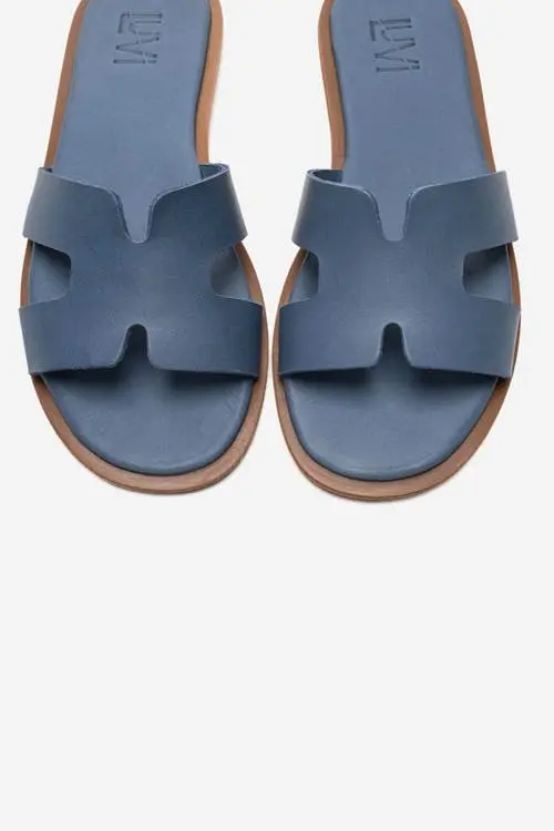 FOREVER & ALWAYS SHOES Biora Leather Slide Sandals - Blue