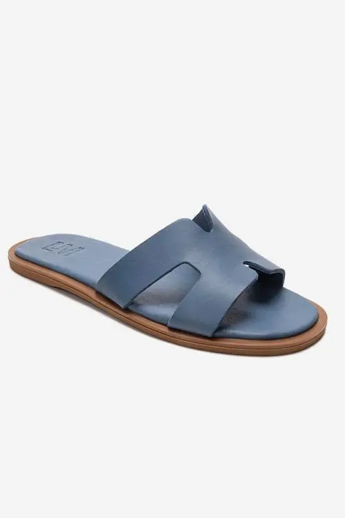 FOREVER & ALWAYS SHOES Biora Leather Slide Sandals - Blue
