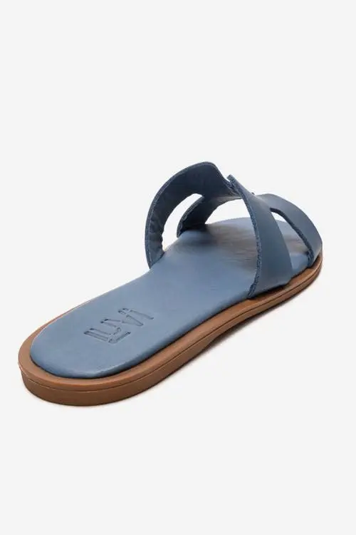 FOREVER & ALWAYS SHOES Biora Leather Slide Sandals - Blue