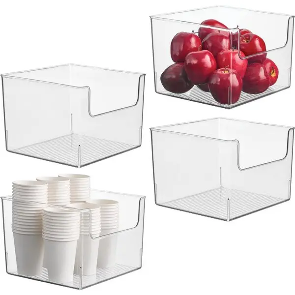 IDESIGN Open-front Storage Bin For Kitchen, Pantry, Bathroom, Office, Set Of 4 - Clear
