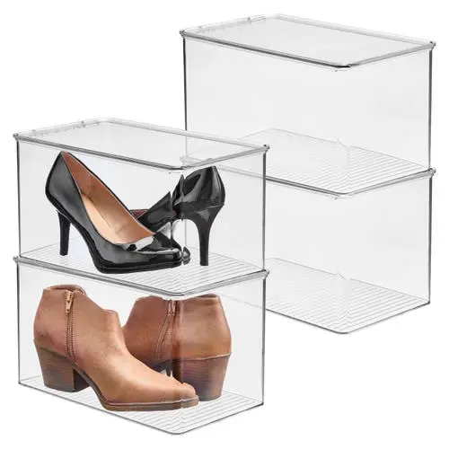 IDESIGN Stackable Plastic Shoe Boxes With Lids, Storage Shoe Container For Closet - Clear