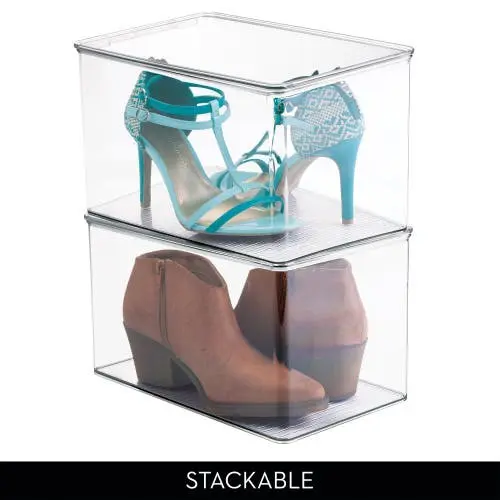 IDESIGN Stackable Plastic Shoe Boxes With Lids, Storage Shoe Container For Closet