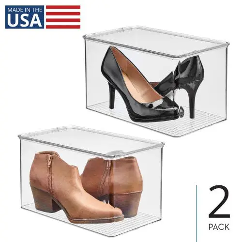 IDESIGN Stackable Plastic Shoe Boxes With Lids, Storage Shoe Container For Closet