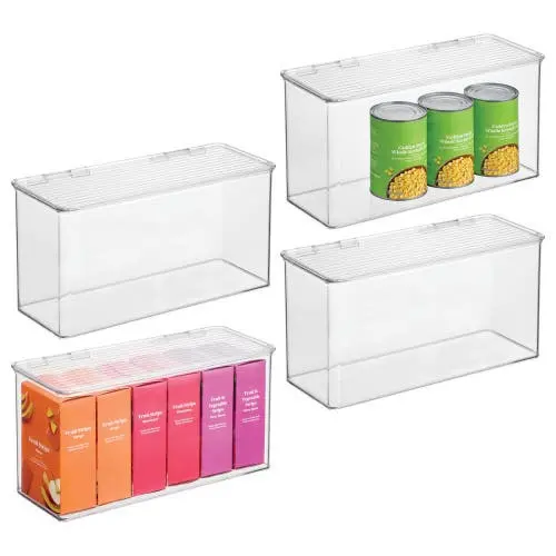 IDESIGN Plastic Stackable Hinged-lid Pantry Or Kitchen Storage Boxset Of 4 - Clear