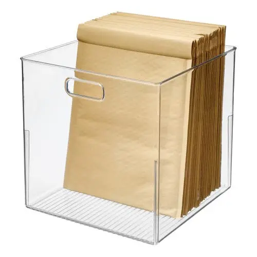 IDESIGN Large Linus Plastic Storage Bin With Handles - Clear