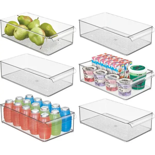 IDESIGN Large Stackable Fridge Bin With Handleset Of 6 - Clear