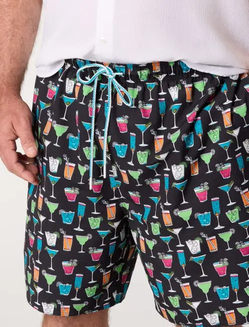 HARBOR BAY BY DXL Cocktail Print Swim Trunks