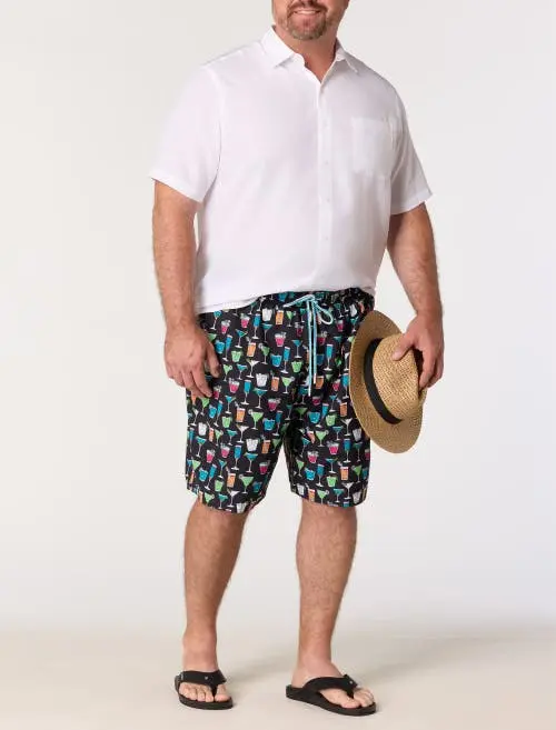 HARBOR BAY BY DXL Cocktail Print Swim Trunks