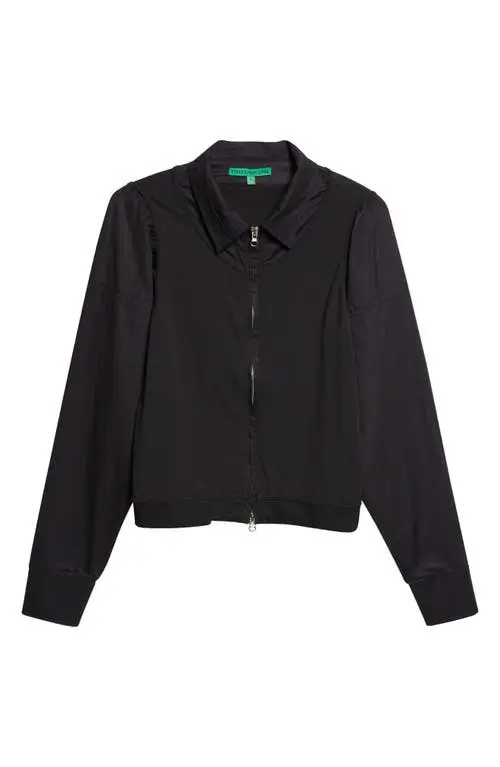 EMILY DAWN LONG Canopy Zip-up Cotton Poplin & Jersey Shirt Jacket - Black