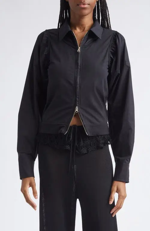 EMILY DAWN LONG Canopy Zip-up Cotton Poplin & Jersey Shirt Jacket - Black