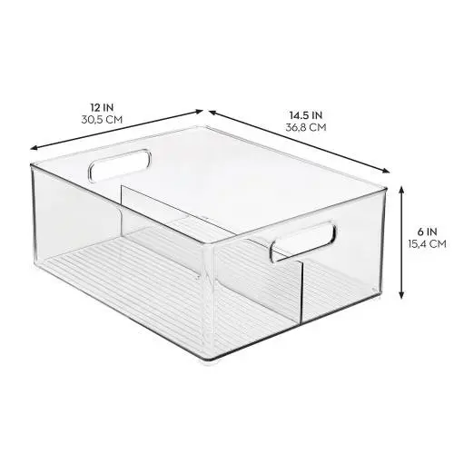 IDESIGN Divided Pantry Bin With Handles For Pantry, Refrigerator