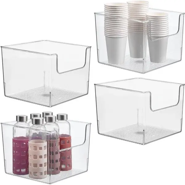 IDESIGN Open-front Storage Bin For Kitchen, Pantry, Bathroom, Office, Set Of 4 - Clear