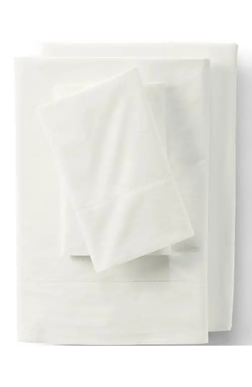 LANDS' END 300 Thread Count Cotton Percale Bed Sheet Set - Ivory