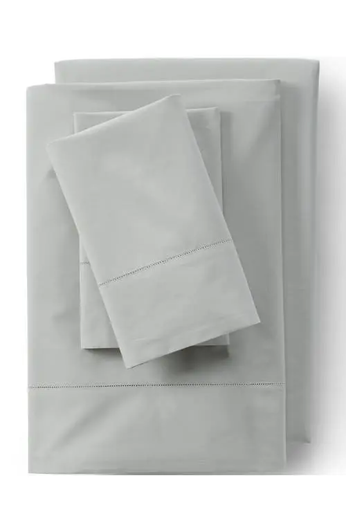 LANDS' END 300 Thread Count Cotton Percale Bed Sheet Set - Light Fog