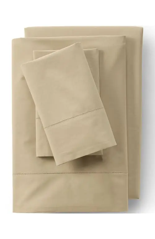 LANDS' END 300 Thread Count Cotton Percale Bed Sheet Set - Pale Flax