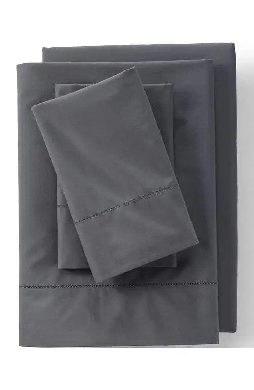 LANDS' END 300 Thread Count Cotton Percale Bed Sheet Set - Rich Steel