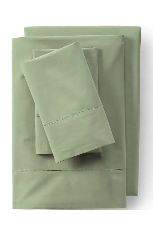 LANDS' END 300 Thread Count Cotton Percale Bed Sheet Set - Sage