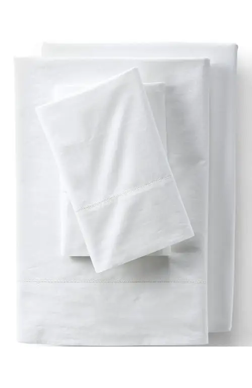 LANDS' END 300 Thread Count Cotton Percale Bed Sheet Set - White