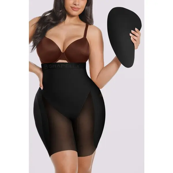 SHAPELLX Hip Enhancer Padded High Waist Body Shaper Shorts - Black