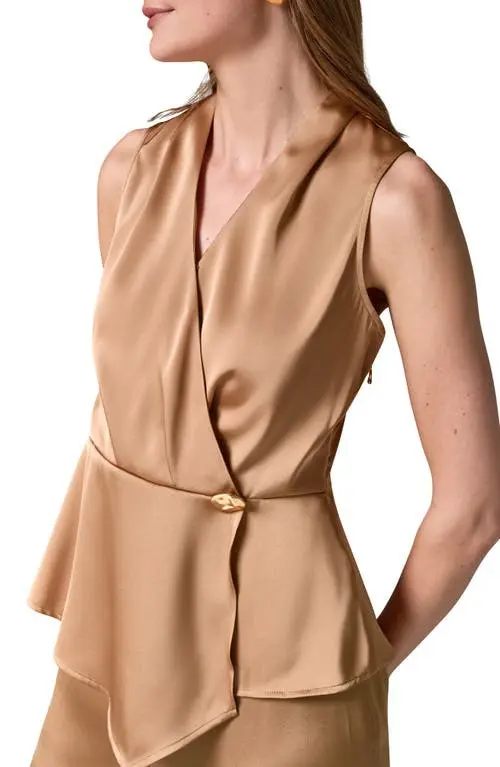 Donna Karan New York Sleeveless Faux Wrap Satin Top - Fawn