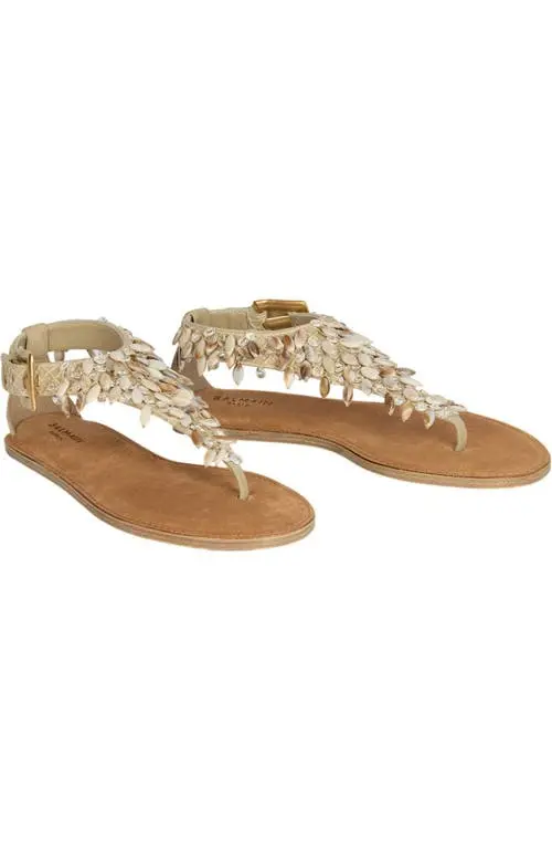 Balmain Flat Sandals In Suede - Beige