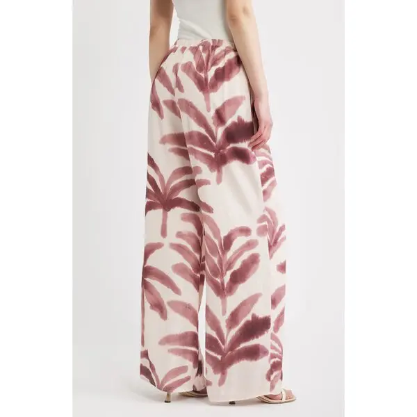 A.REN Isle Palm Tree Print Wide Leg Pants - Cocoa