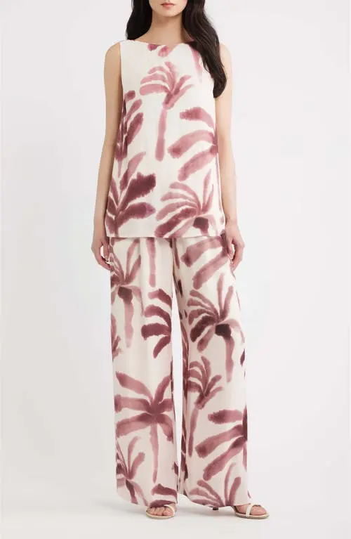 A.REN Isle Palm Tree Print Wide Leg Pants
