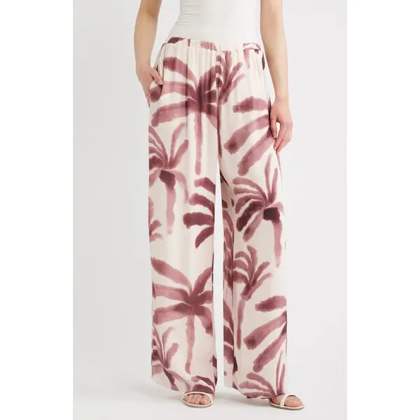 A.REN Isle Palm Tree Print Wide Leg Pants