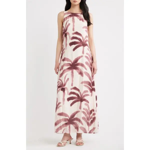 A.REN Sleeveless Tropical Print Maxi Dress - Cocoa