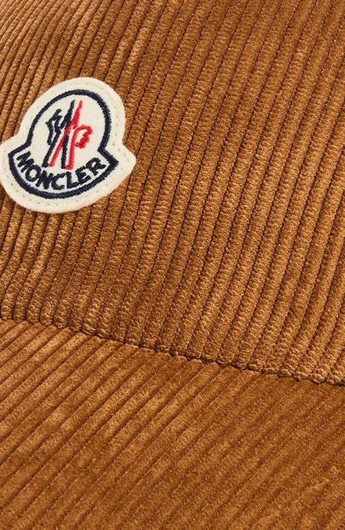 Moncler Corduroy Baseball Cap With Logo Patch - Brown