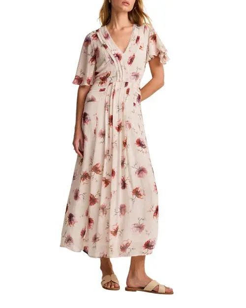 Mint Velvet Soft Bloom Button-front Midi Dress - Cream