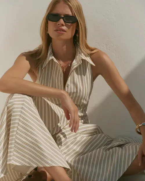Mint Velvet Striped Collared Button-up Shirt Dress