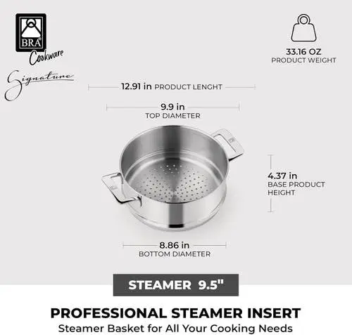 BRA COOKWARE Signature Stainless Steel Steamer, 9.5 Inches